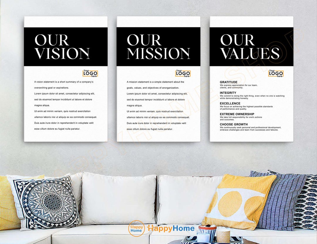 Our Vision Our Mission Our Values Wall Art Personalized Business ...