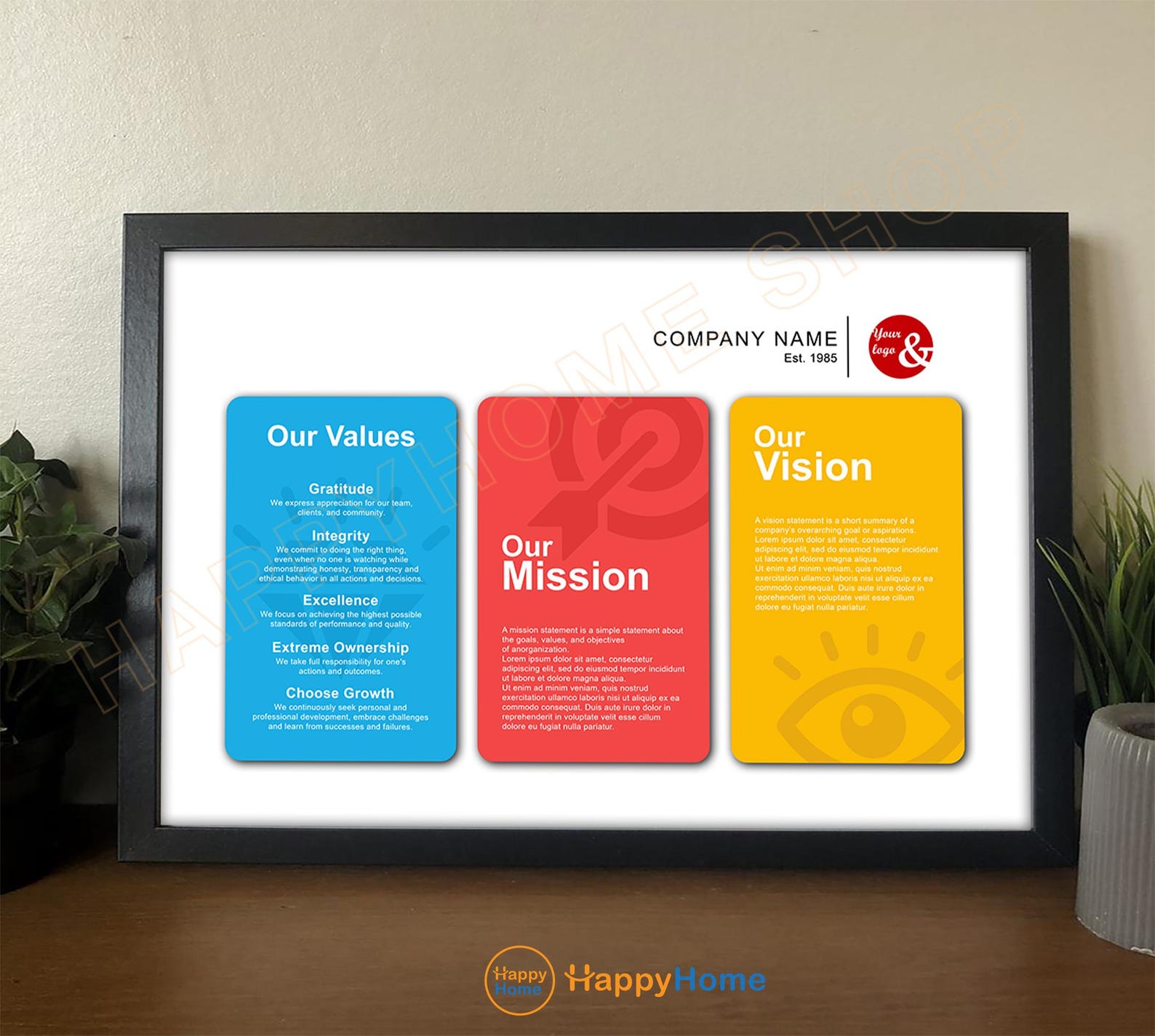 Personalized Company Our Values Our Vision Our Mission Statement Wall ...