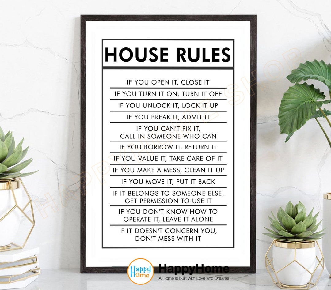 House Rules Wall Art Family Rules Home Sign Decor Canvas Art ...
