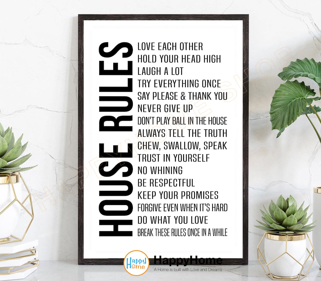 House Rules Wall Art Family Rules Home Sign Decor Canvas Art ...