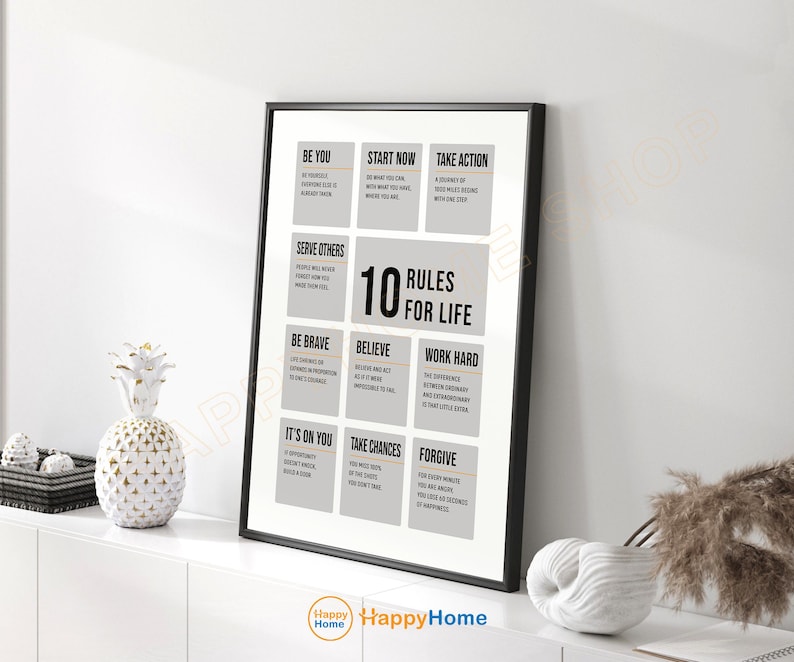 10 Rules for Life Wall Art Motivational Quotes Inspirational Poster ...