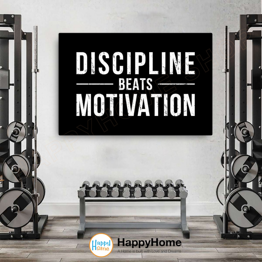 Discipline Beats Motivation Wall Art Workout Room Decor Gym Poster ...