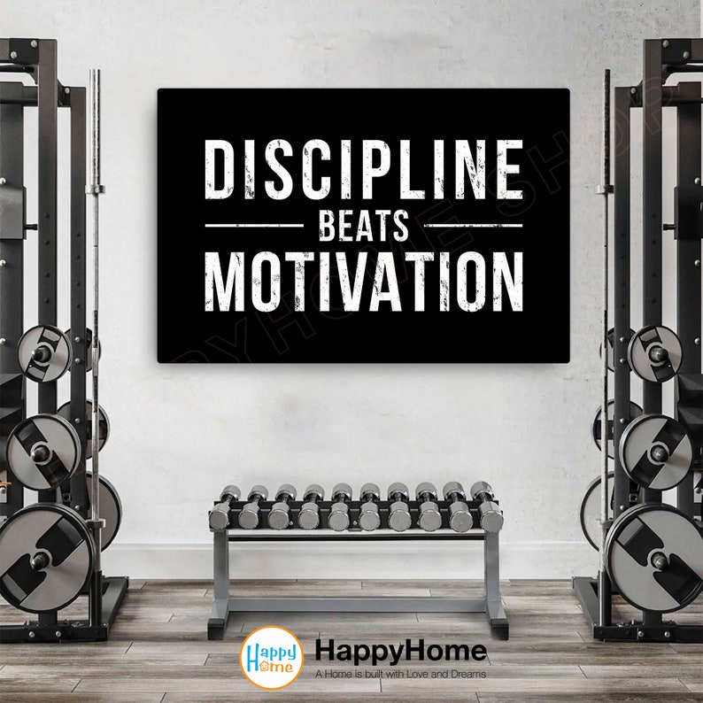 Discipline Beats Motivation Wall Art Workout Room Decor Gym - Etsy
