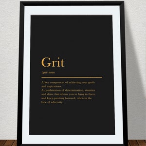 Grit Definition Poster Motivational Wall Art | Inspirational Wall Art ...