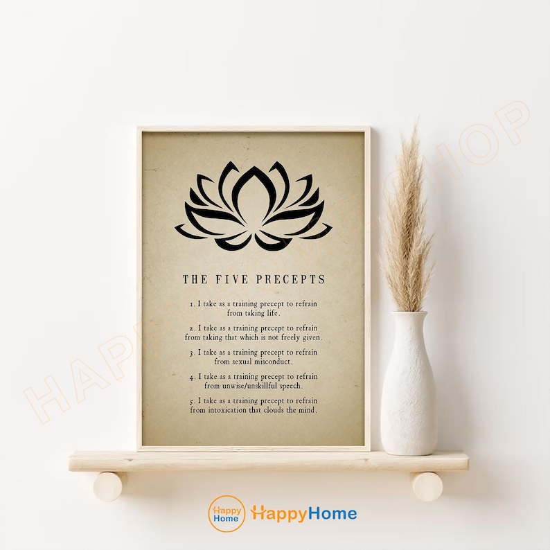 Buddhist the Five Precepts Wall Art Spiritual Print Positively Buddha ...