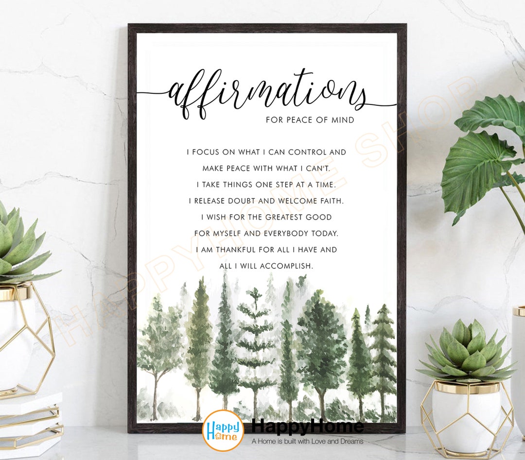 Positive Affirmations for Peace of Mind Wall Art Daily Motivation ...