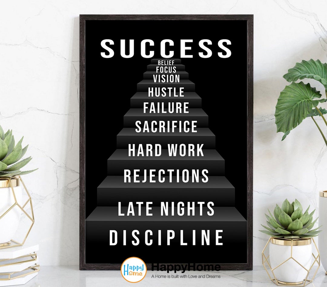 Stairway to Success Motivational Inspirational Quotes Wall Art Canvas ...