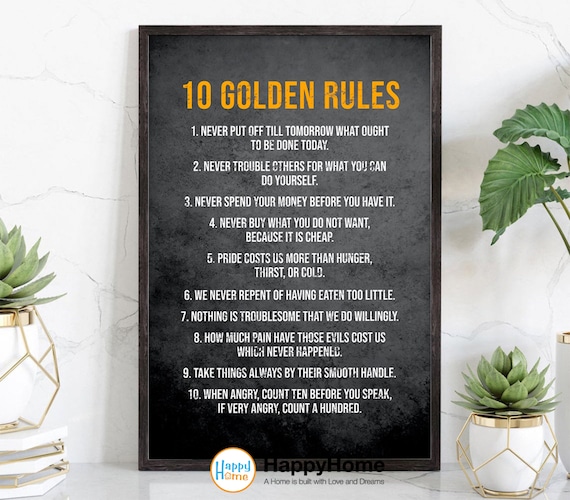 10 Golden Rules for Life Motivational Inspirational Wall Art - Etsy