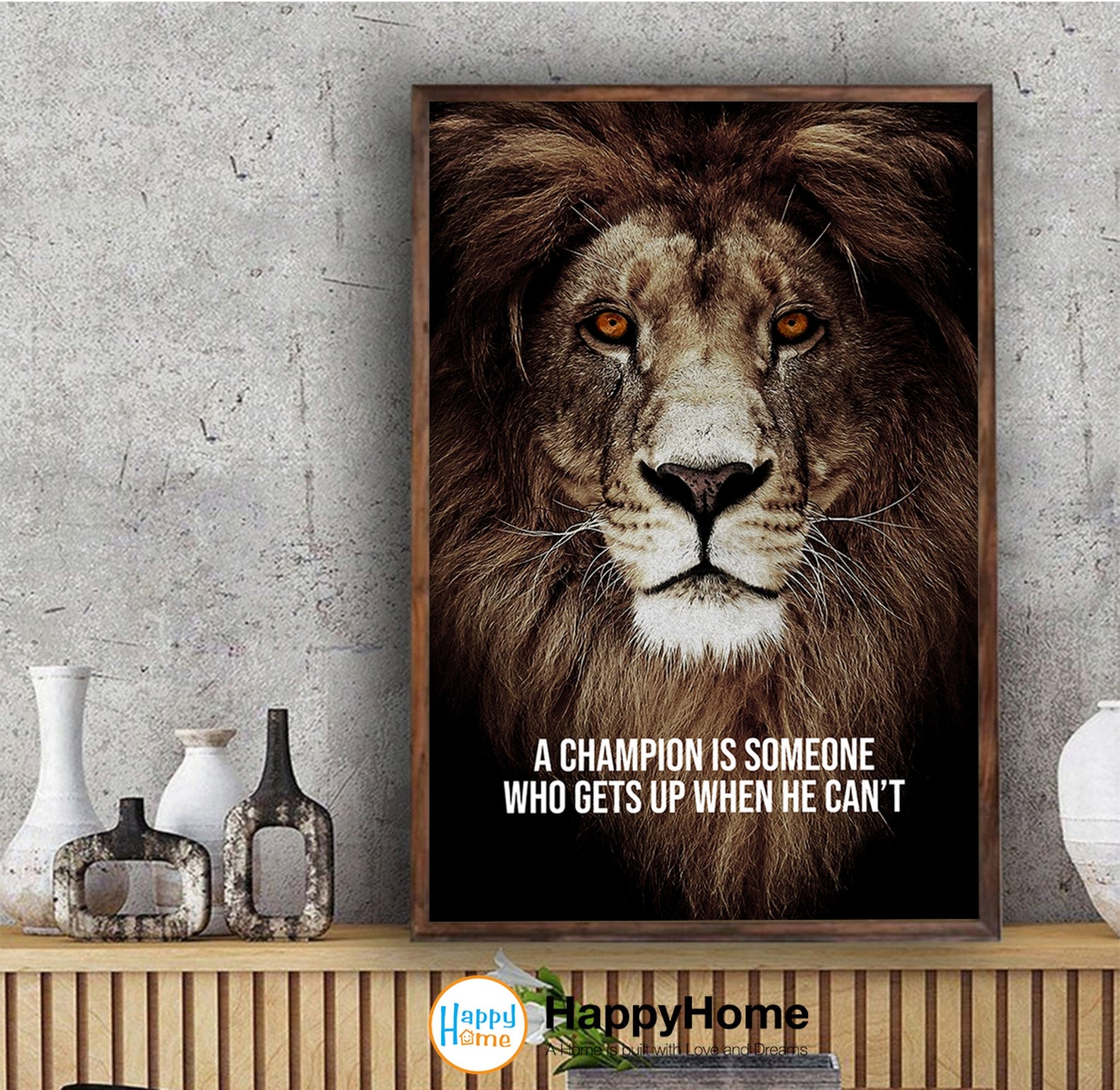 Lion Poster Motivational Inspiration Quotes Wall Art - A Champion ...