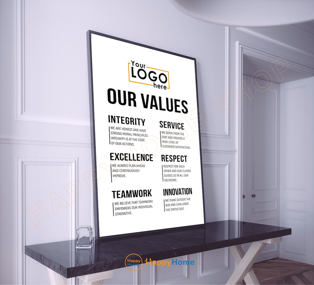 Personalized Company Core Values Wall Art Business Core Values Decor