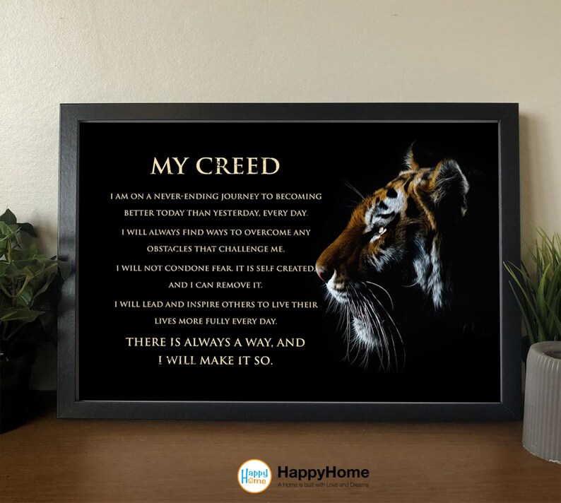 Tiger Poster Motivational Inspiration Quotes Wall Art - My Creed ...