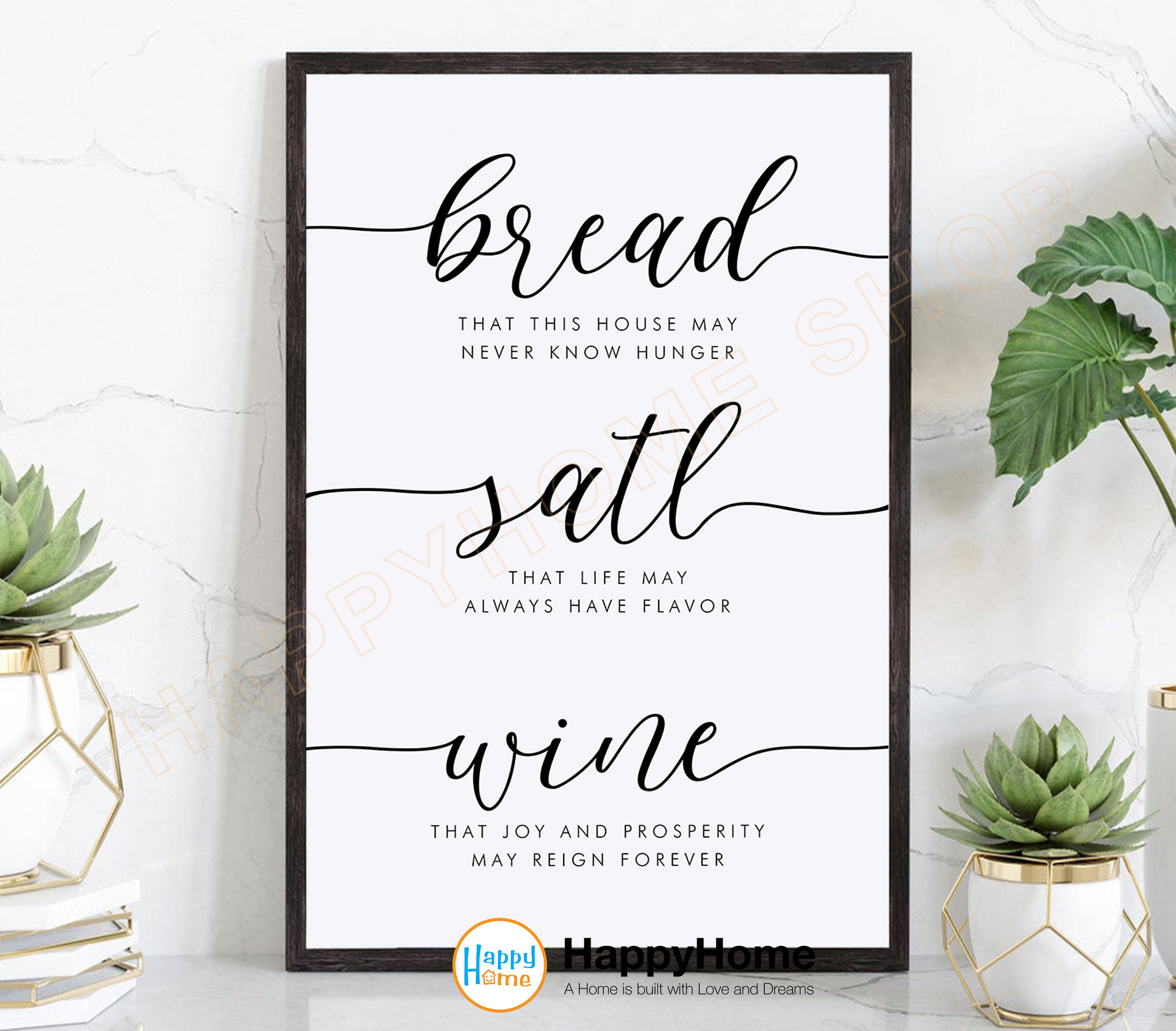 Bread Salt Wine Sign Wall Art Kitchen Decor It's A Wonderful Life Quote ...
