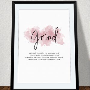 Grind Definition Poster Motivational Wall Art | Inspirational Wall Art ...