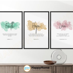 Faith Hope Love Bible Verse Wall Art Set Motivational Bible Poster ...