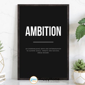 Ambition Definition Poster Motivational Wall Art | Inspirational Wall ...