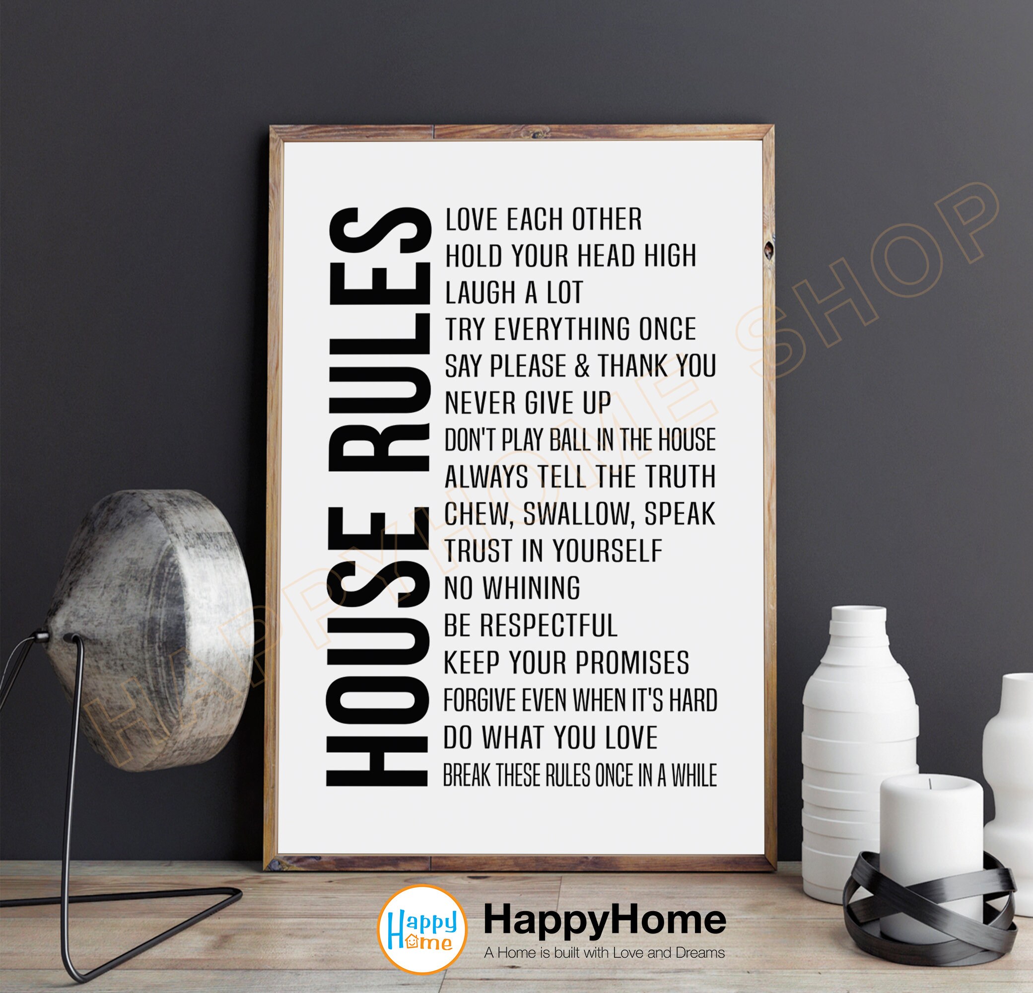 House Rules Wall Art Family Rules Home Sign Decor Canvas Art ...