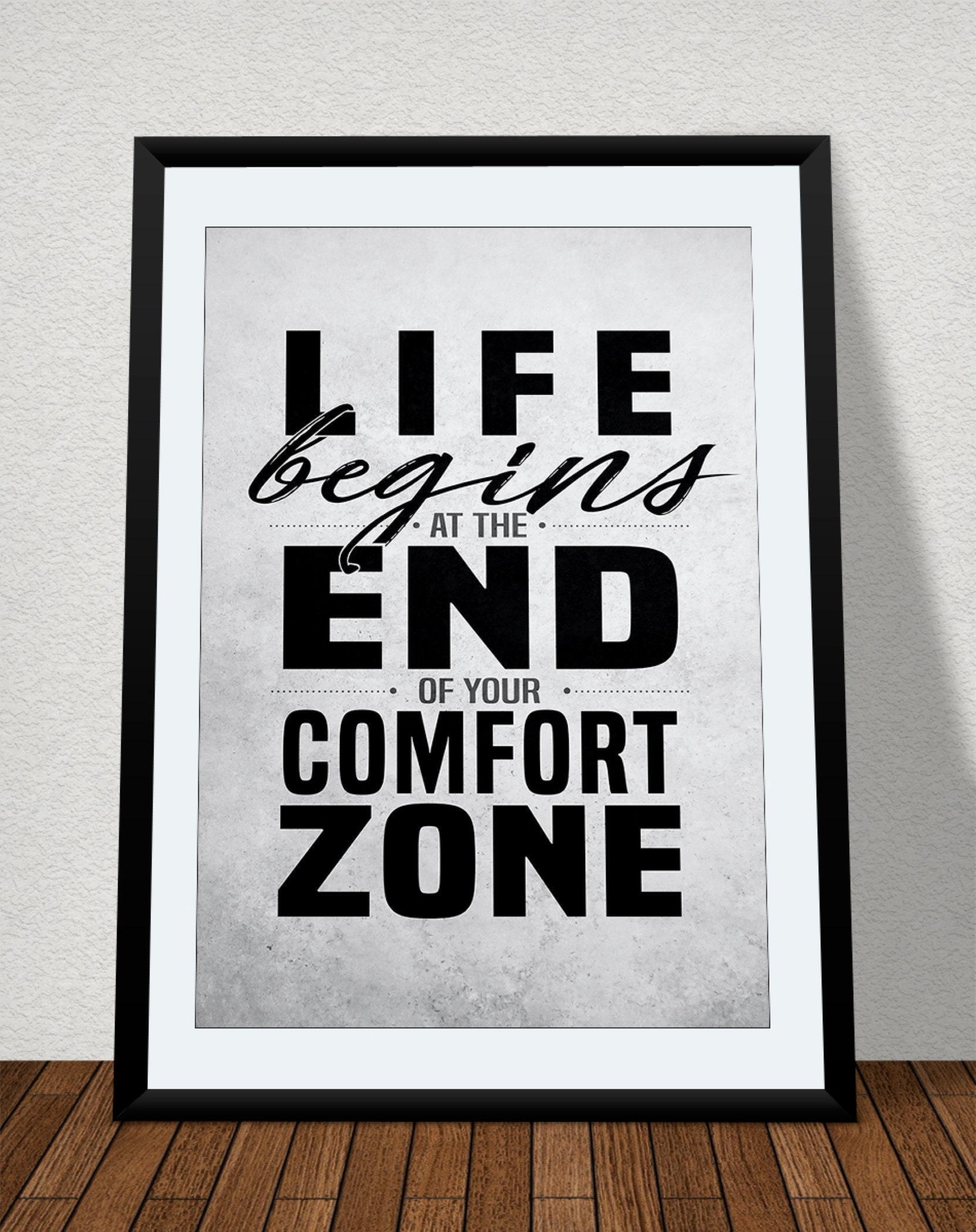 Motivational Inspirational Quotes Poster Life Begins at the | Etsy