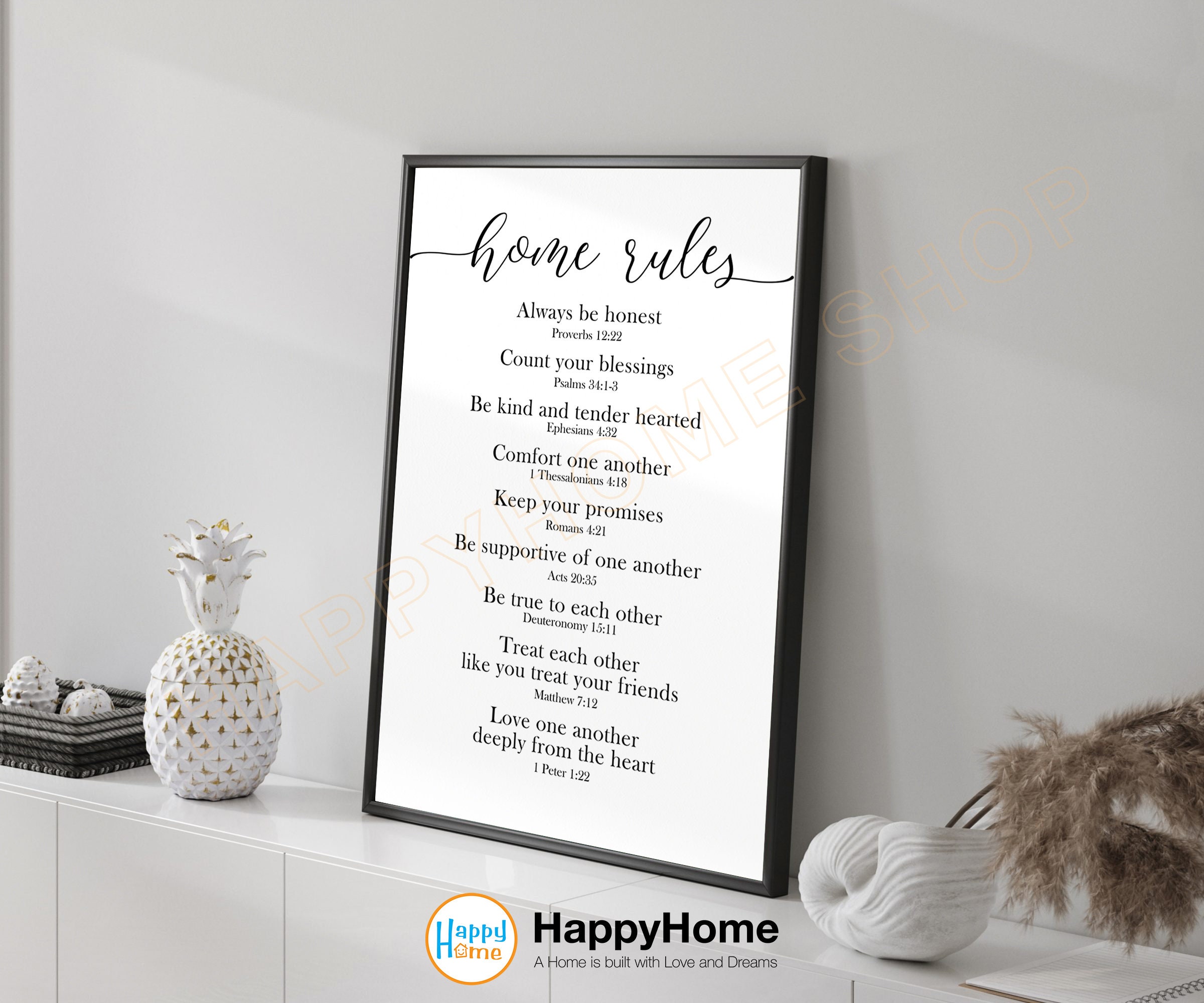 Home Rules Wall Art Scripture Family Rules Bible Verse Home Sign Wall ...