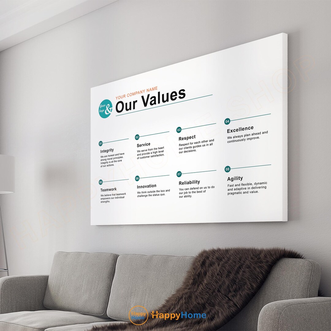 Personalized Company Our Values Wall Art Custom Business Core Values ...