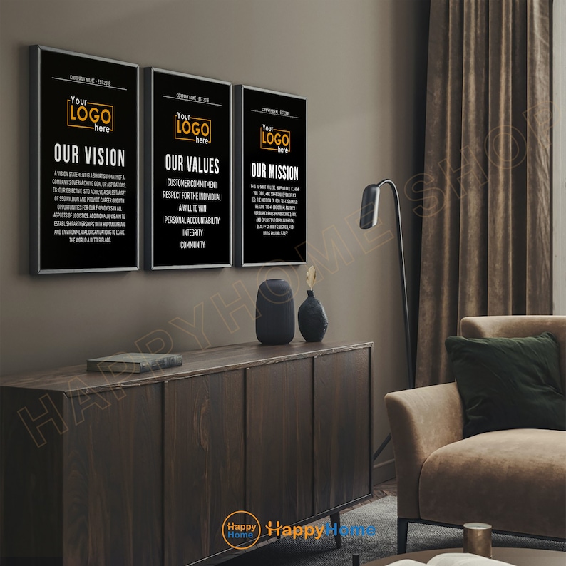 Our Values Our Vision Our Mission Wall Art Personalized Business ...