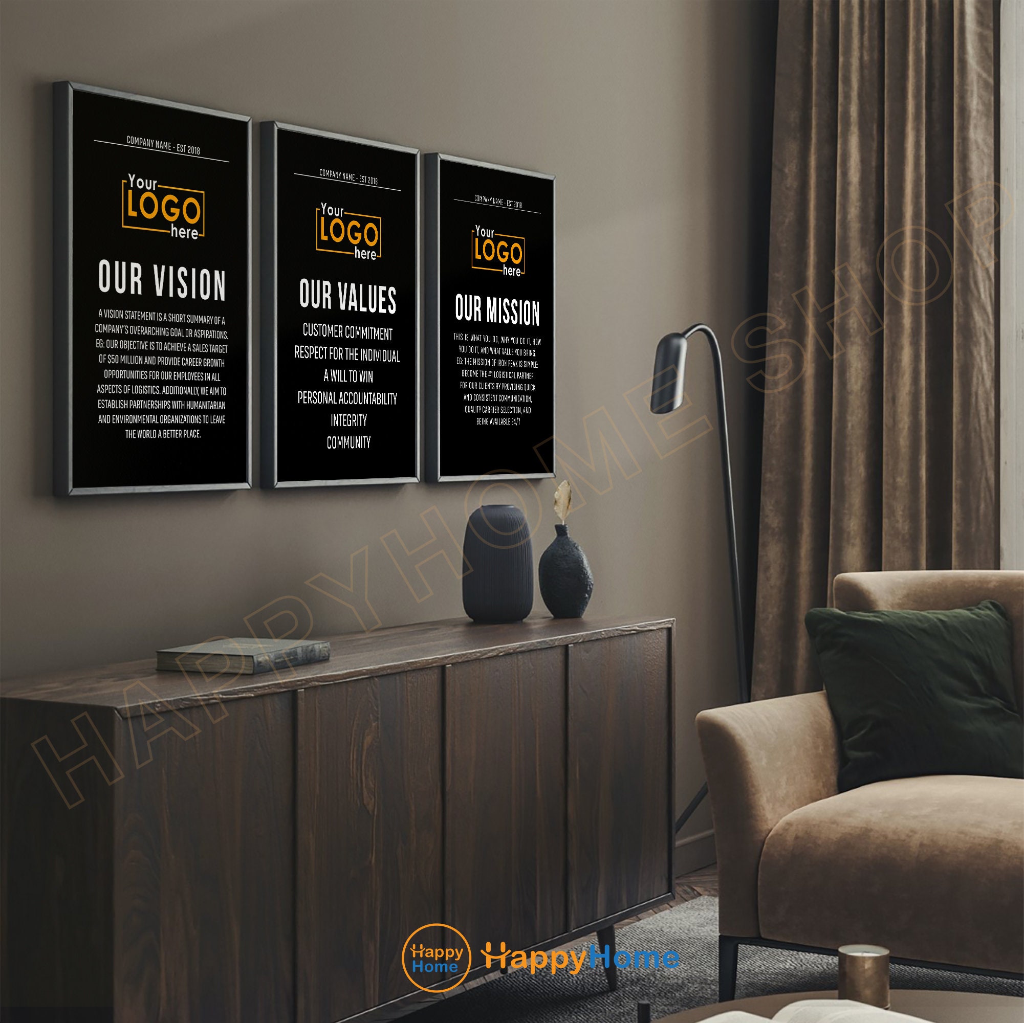 Our Values Our Vision Our Mission Wall Art Personalized Business ...