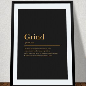 Grind Definition Poster Motivational Wall Art | Inspirational Wall Art ...