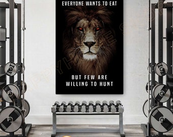 Lion Muscle Training Weightlifting With Dumbbell Poster Print, Wall Art ...
