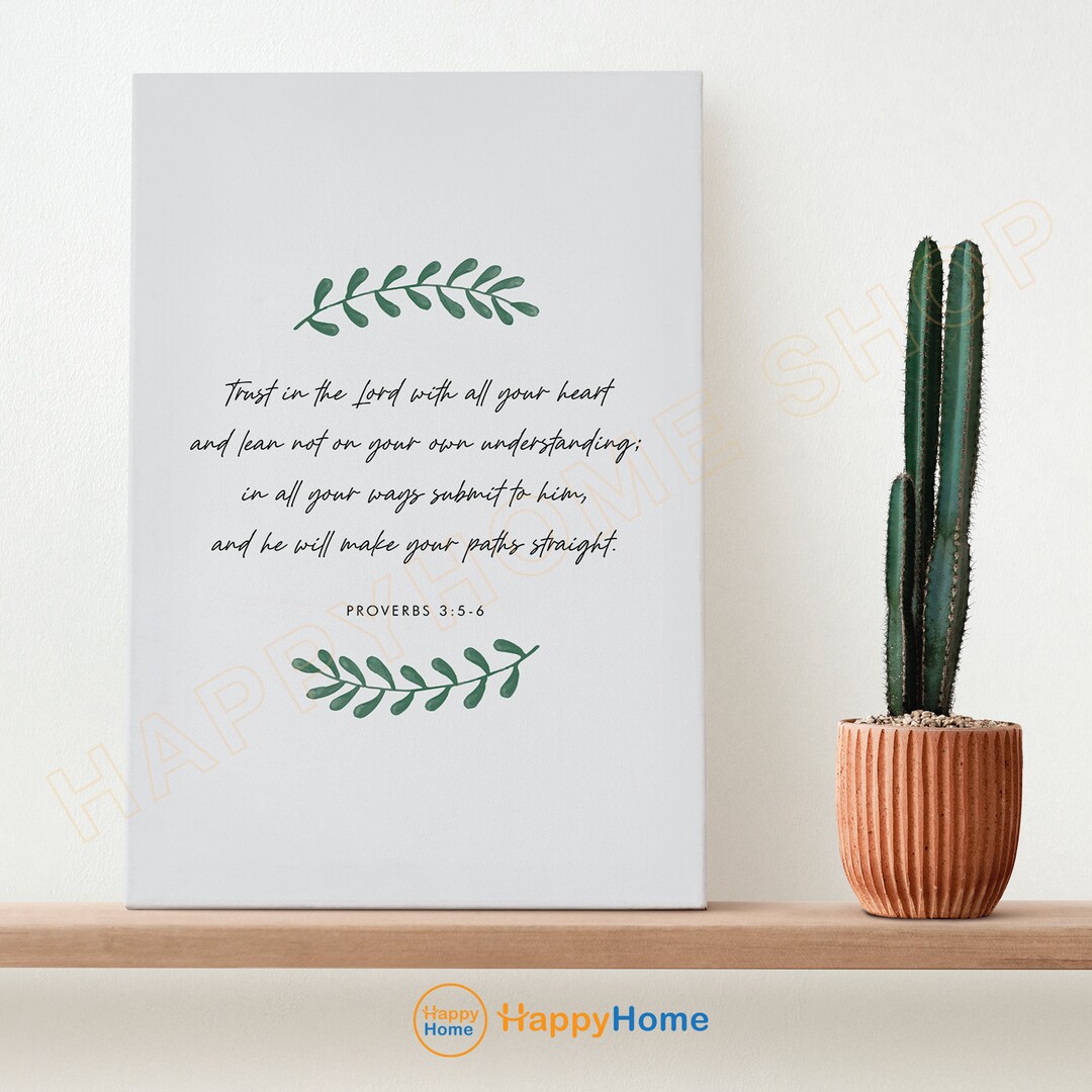 Proverbs 3:5-6 Bible Verse Wall Art Trust in the Lord Botanical ...
