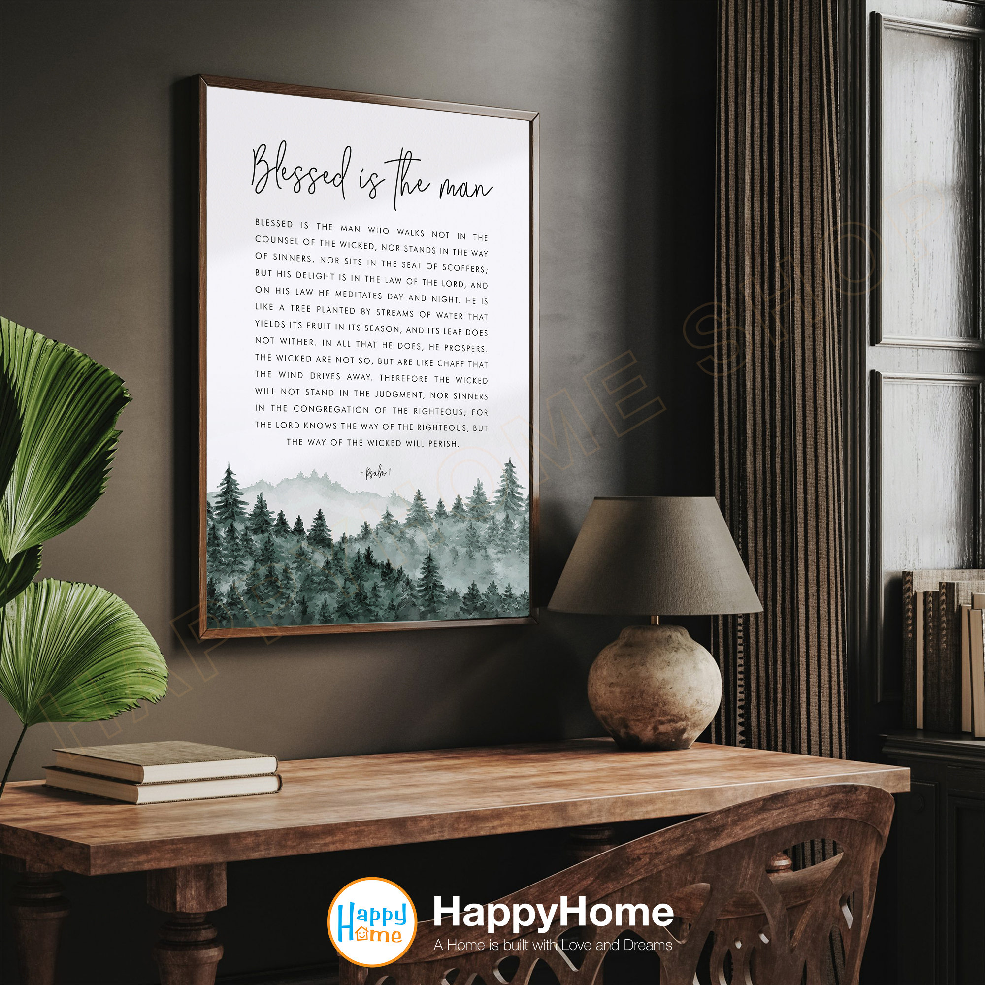Psalm 1 Blessed is the Man Bible Verse Wall Art Scripture Quote Prints ...