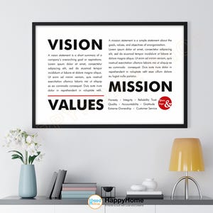 Personalized Company Values Wall Art Core Values Our Vision Our Mission ...