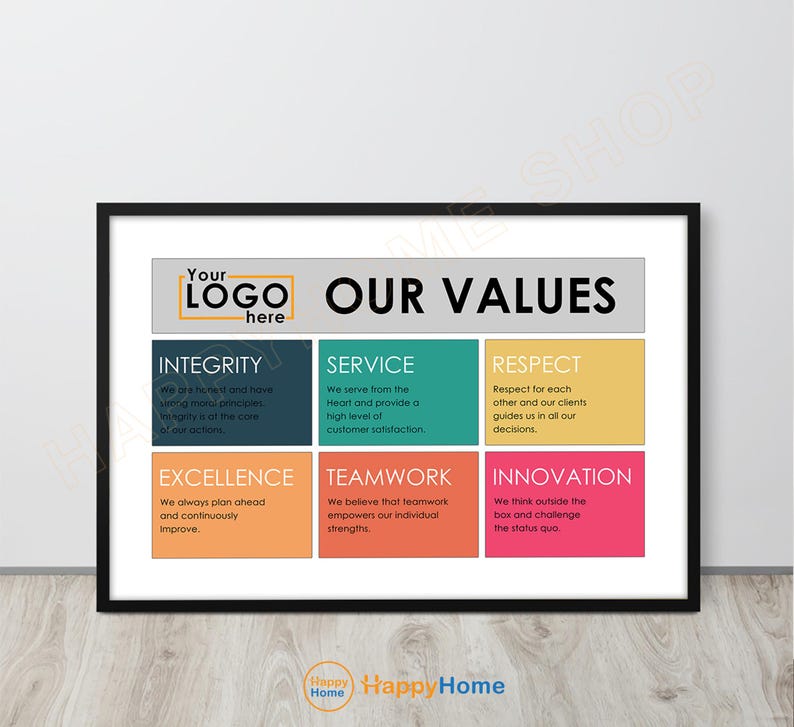 Personalized Company Core Values Wall Art Business Our Values Decor ...