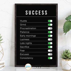 Success Settings Wall Art Motivational Poster | Inspirational Wall Art ...