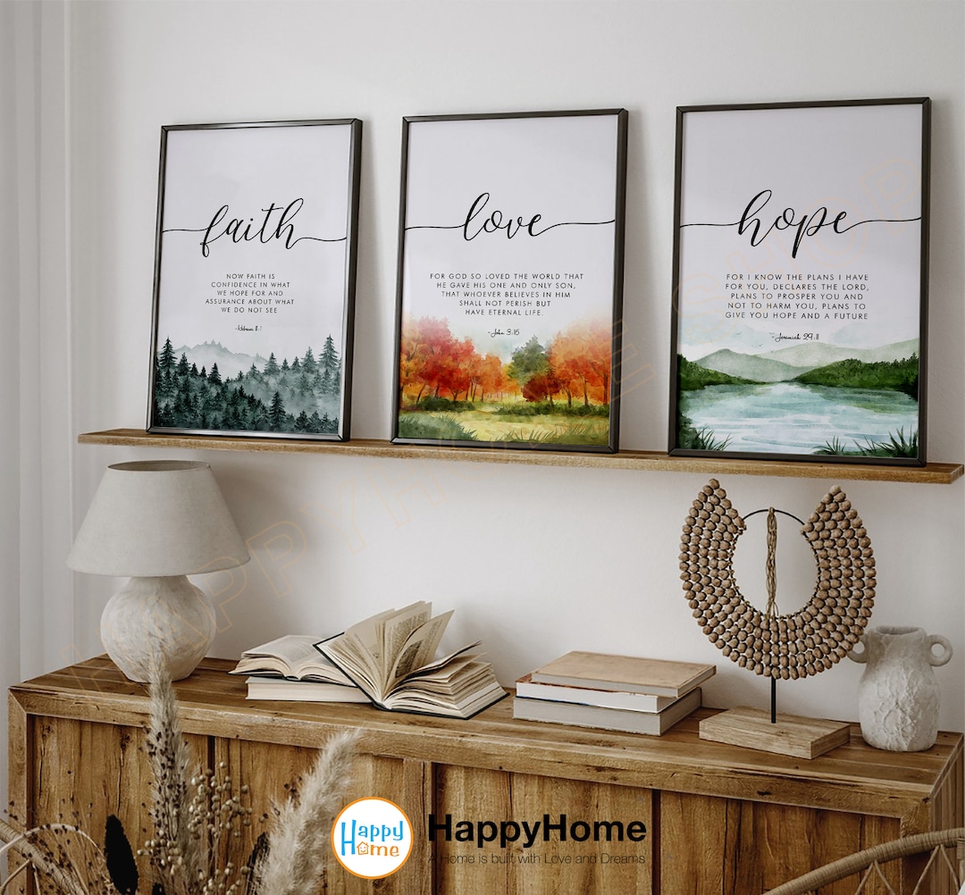 Faith Hope Love Bible Verse Wall Art Set Scripture Quotes Prints ...