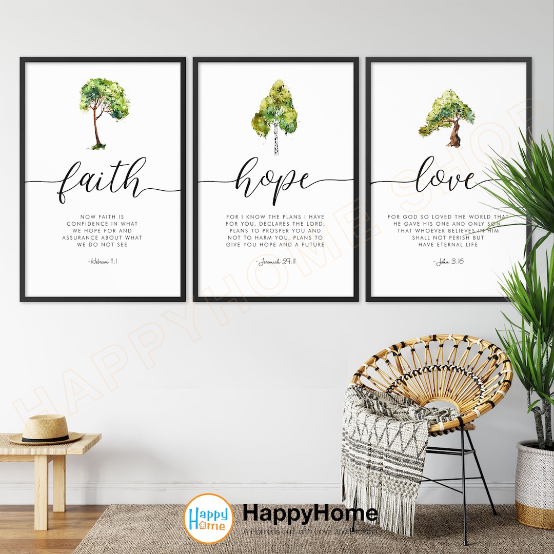 Faith Hope Love Bible Verse Wall Art Set Scripture Quotes Prints ...