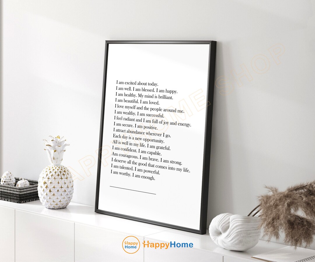 Positive Affirmation Wall Art Grateful Quotes Daily Motivation ...