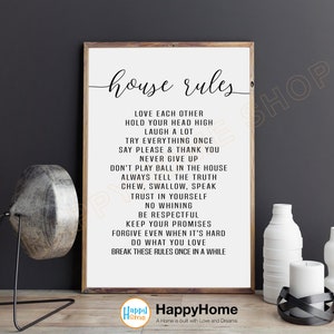House Rules Wall Art Family Rules Home Sign Decor Canvas Art ...