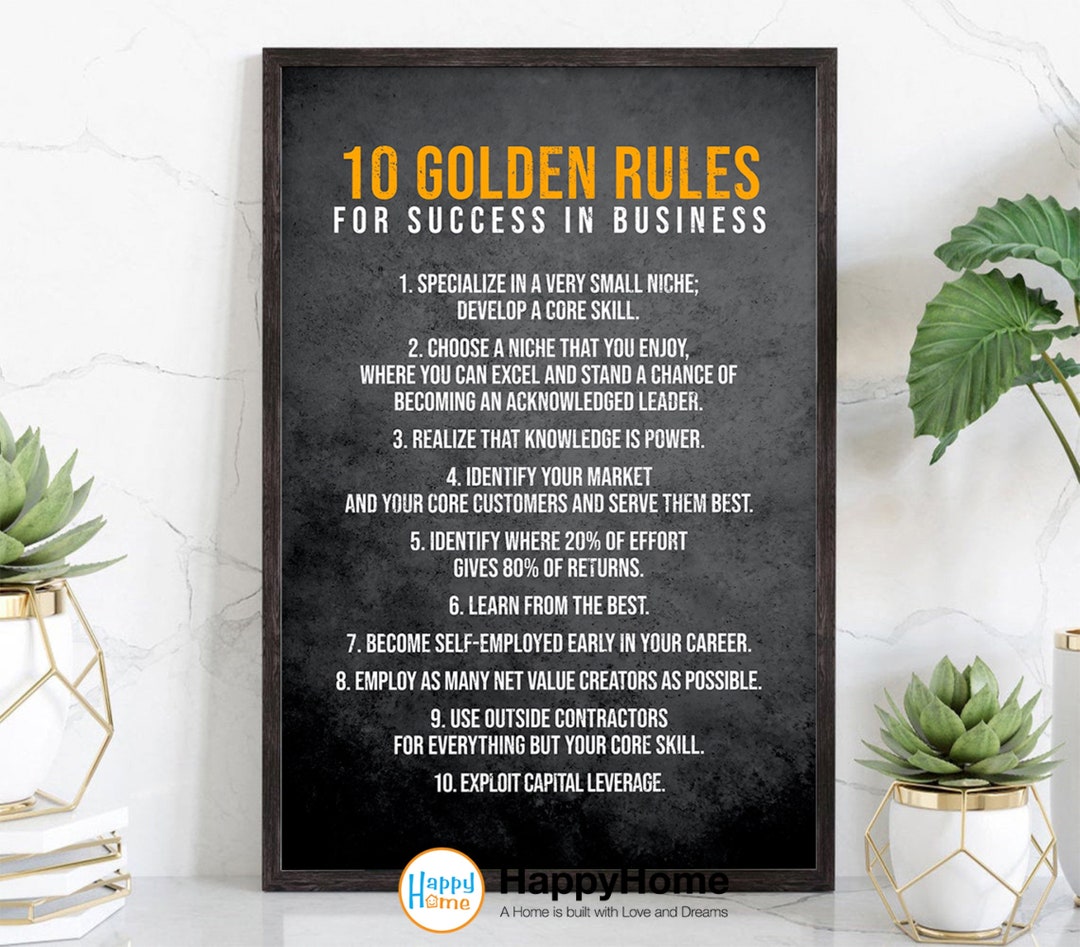 10 Golden Rules for Success in Business Motivational Quotes Wall Art ...