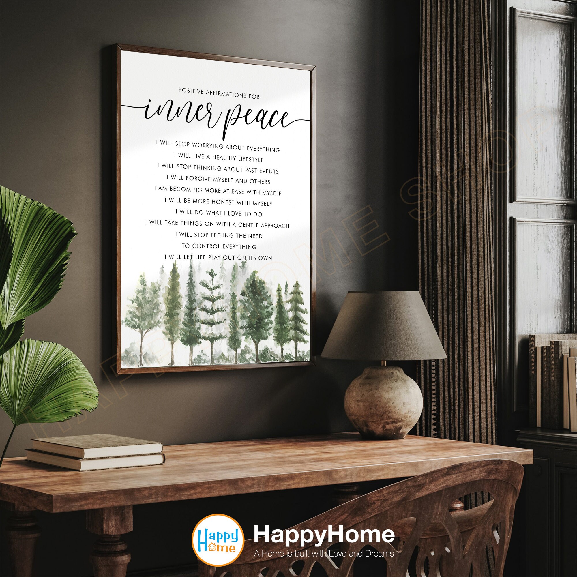 Positive Affirmations for Inner Peace Wall Art Daily Motivation ...
