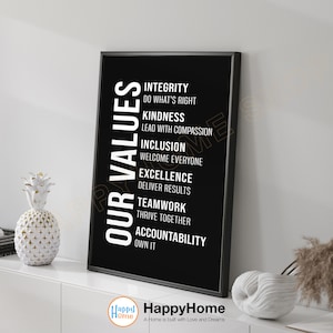 Personalized Our Values Wall Art Business Core Values Entrepreneur Sign ...