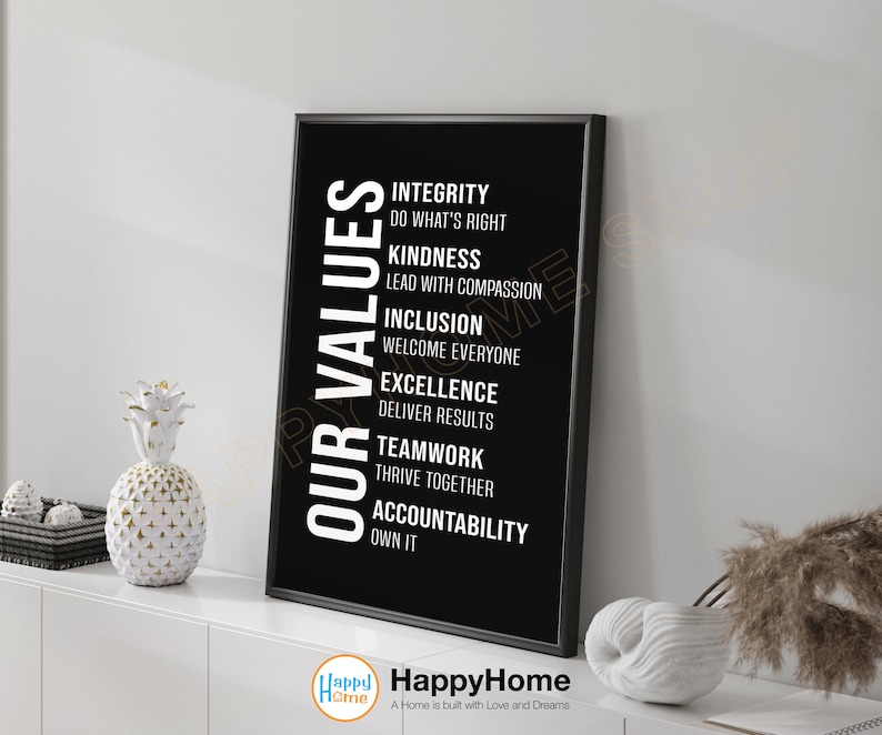 Personalized Our Values Wall Art Business Core Values Entrepreneur Sign ...