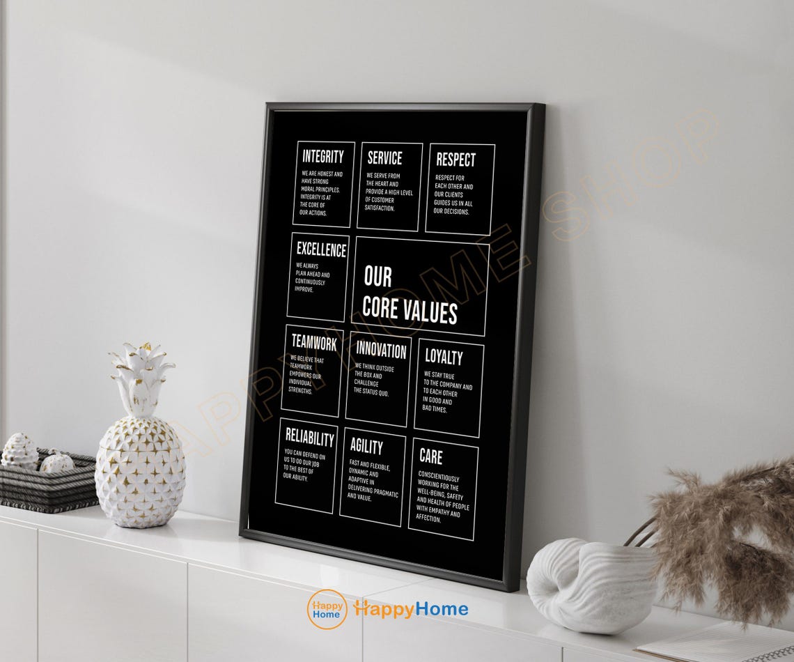 Personalized Company Core Values Wall Art Business Our Values Poster ...