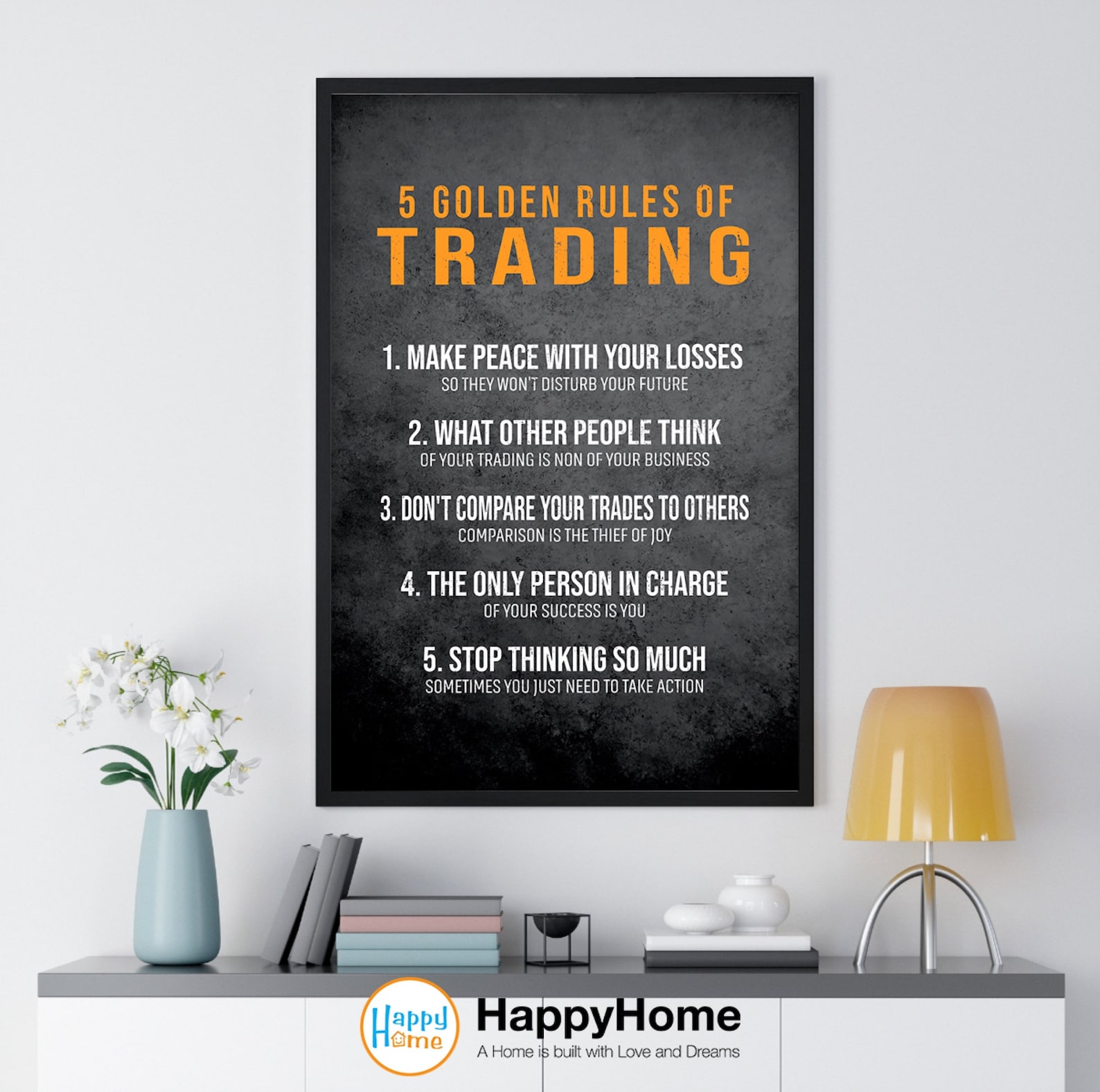 5 Golden Rules of Trading Wall Art Motivational Quotes Inspirational ...