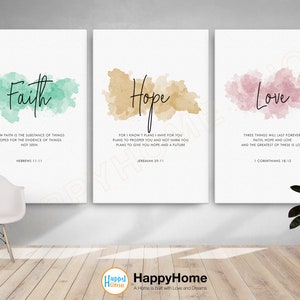 Faith Hope Love Bible Verse Wall Art Set Motivational Bible Poster ...