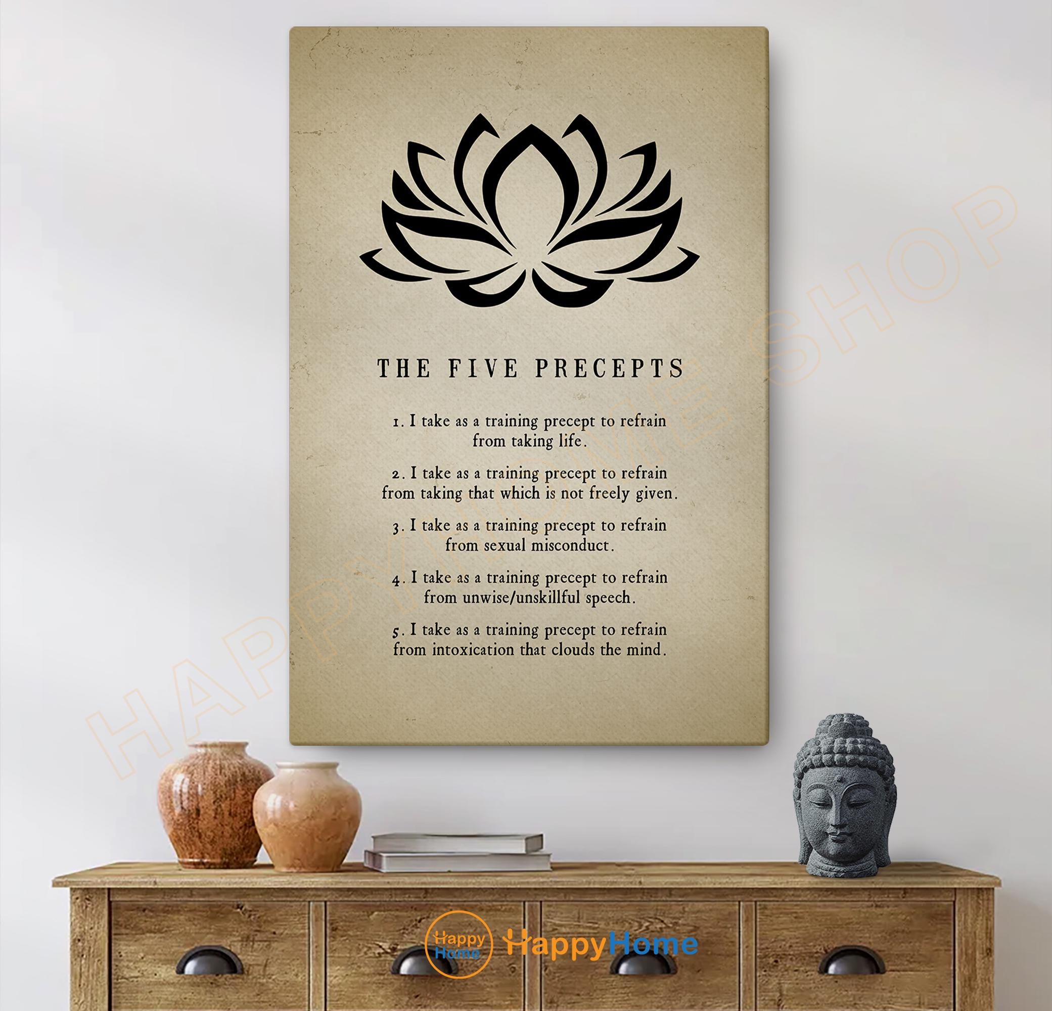 Buddhist the Five Precepts Wall Art Spiritual Print Positively Buddha ...