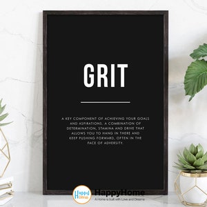 Grit Definition Poster Motivational Wall Art | Inspirational Wall Art ...