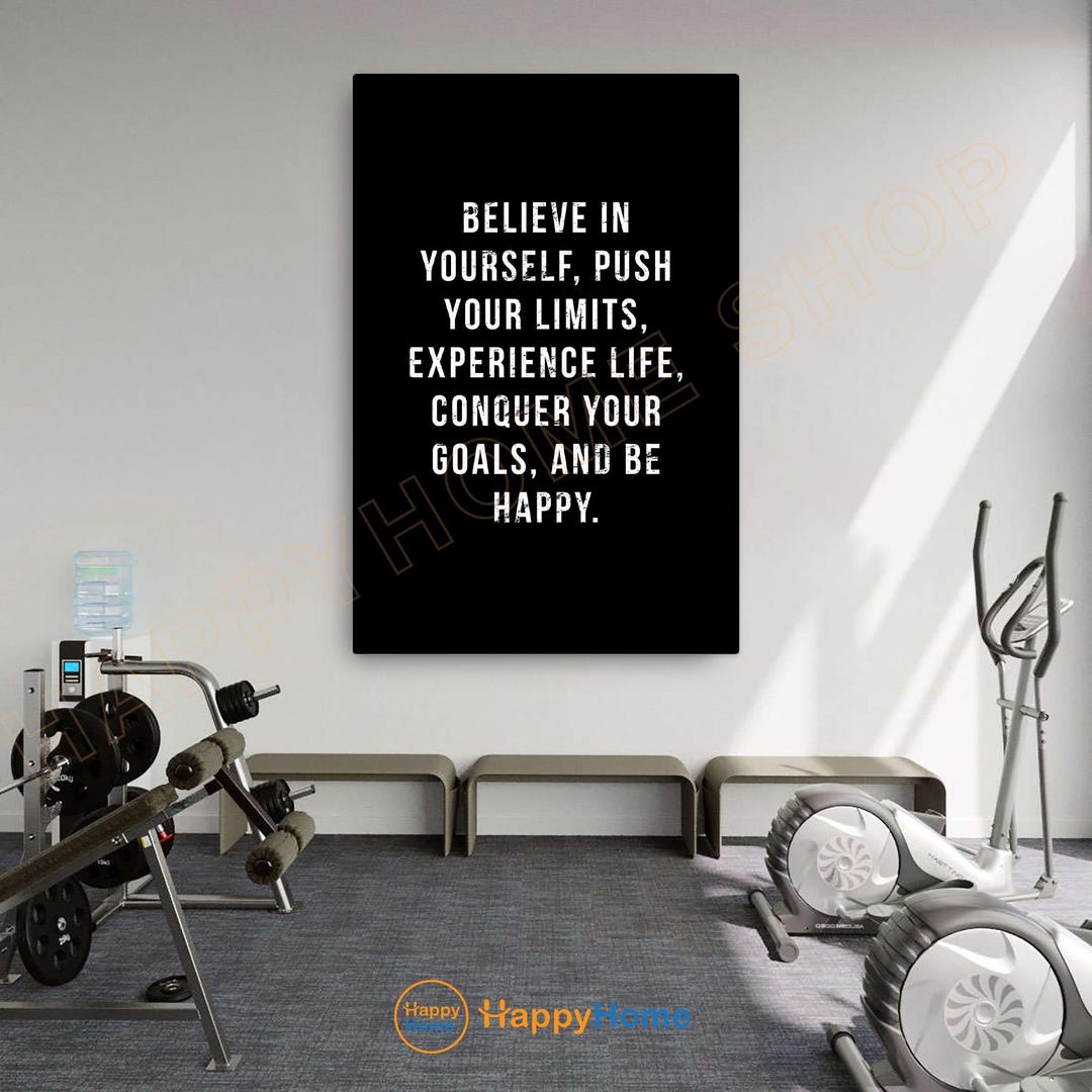 Gym Quote Wall Art Believe in Yourself and Be Happy Gym Poster Fitness ...