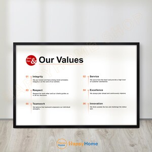 Personalized Company Core Values Wall Art Custom Business Our Values ...
