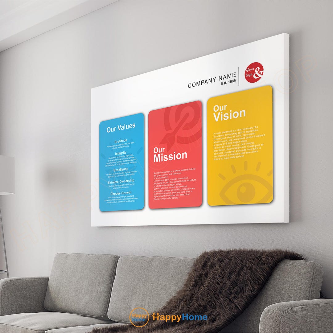 Personalized Company Our Values Our Vision Our Mission Statement Wall ...