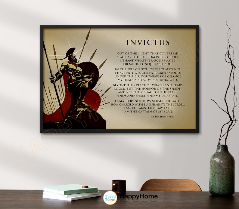 Spartan Warrior Invictus Wall Art Motivational Quotes Inspirational ...