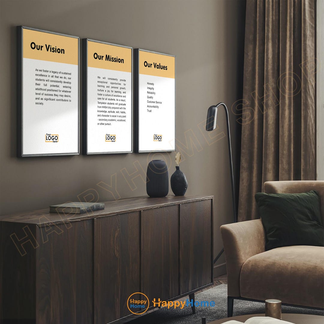 Our Values Our Vision Our Mission Wall Art Personalized Business ...